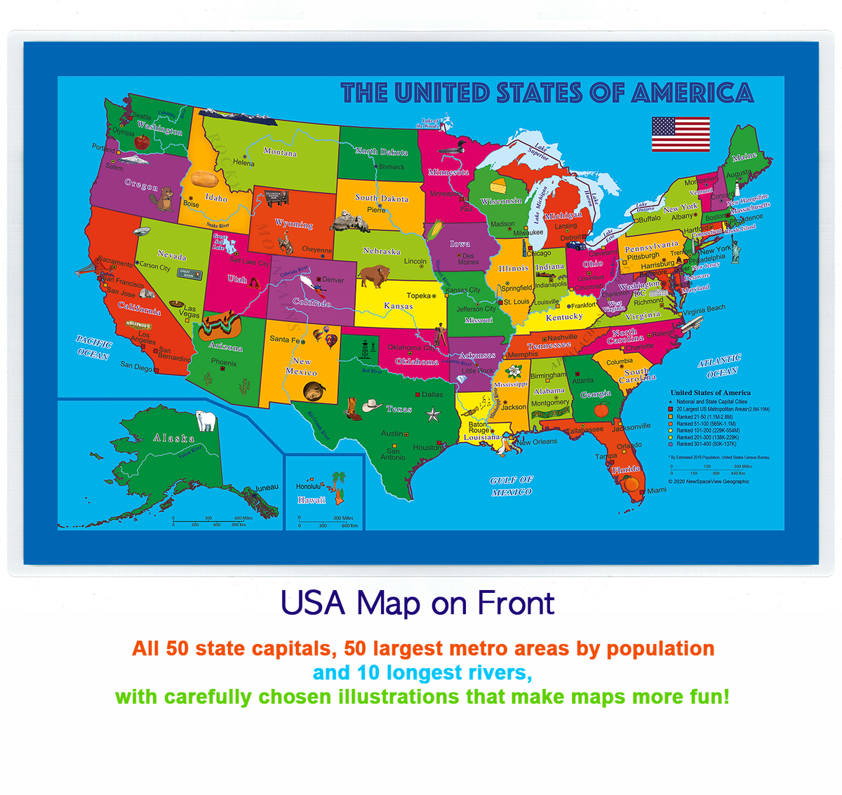 Children's US and US-Centered World Desk Map – NewSpaceView Geographic